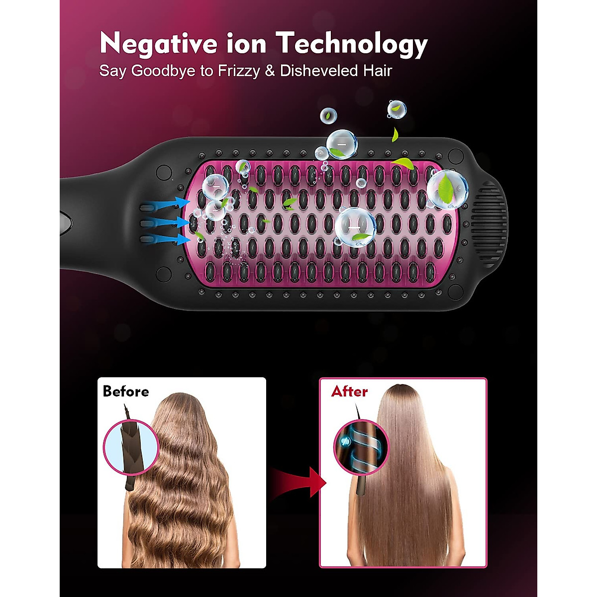 Hair Straighteneing Brush, Negative Ion Hair Straightener Brush with 12 Temp Settings, Fast MCH Ceramic Heating Technology, Anti-Scald, Auto Temperature Lock & Auto Off for Women
