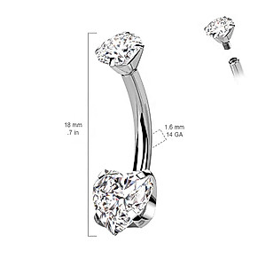 Pierced Owl 14GA G23 Implant Grade Titanium Prong Set CZ Crystal Heart Internally Threaded Belly Button Ring (Silver Tone/Red)