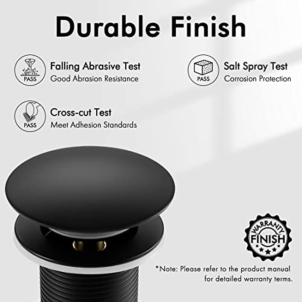 KES Bathroom Sink Drain Without Overflow Sink Drain Stopper Matt Black Pop Up Drain, All Metal Rustproof Brass and 304 Stainless Steel, S2008D-BK