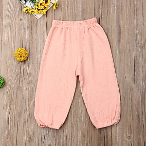 Ursobutegl Toddler Baby Boy Girl Cotton Linen Joggers Pants Elastic Basic Long Pants Harem Bloomers Infant Kid Fall Clothes (3pcs-D, 1-2 Years)