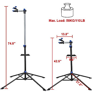 Yaheetech Bike Repair Stand Bicycle Workshop Stand Foldable Bike Maintenance Rack w/ Tool Tray Height Adjustble Bicycle Repair Stand for Road & Mountain Bikes