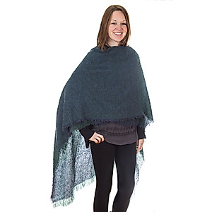 Kerry Woollen Mills Celtic Ruana Long Shawl Irish Wool Lambswool Blackberry Green