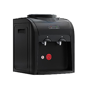 TABU Countertop Water Cooler Dispenser, Top Loading Water Cooler, Hot & Cold Water Dispenser, Holds 3 or 5 Gallon Bottle, with Anti-Scalding Design and Child Safety Lock for Home, Office Use (Black)