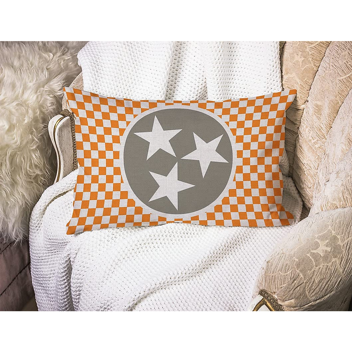 Smooffly Tennessee Flag Pillow Cover, Tennessee Orange Grey Star Flag Cotton Linen Throw Lumbar Waist Pillow Case Cushion Cover Home Office Decorative Rectangle 12 X 20 Inches
