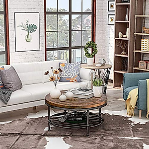 HEPMIMZHU 2-Tier Brown Vintage Wooden Coffee Table Retro Wood Table Top & Metal Legs Cocktail Table for Living Room Bedroom Office (Brown6)