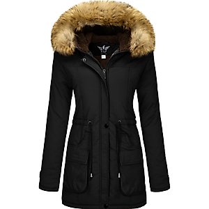 YXP Women's Winter Thicken Military Parka Jacket Warm Fleece Cotton Coat with Fur Hood (Black,M)
