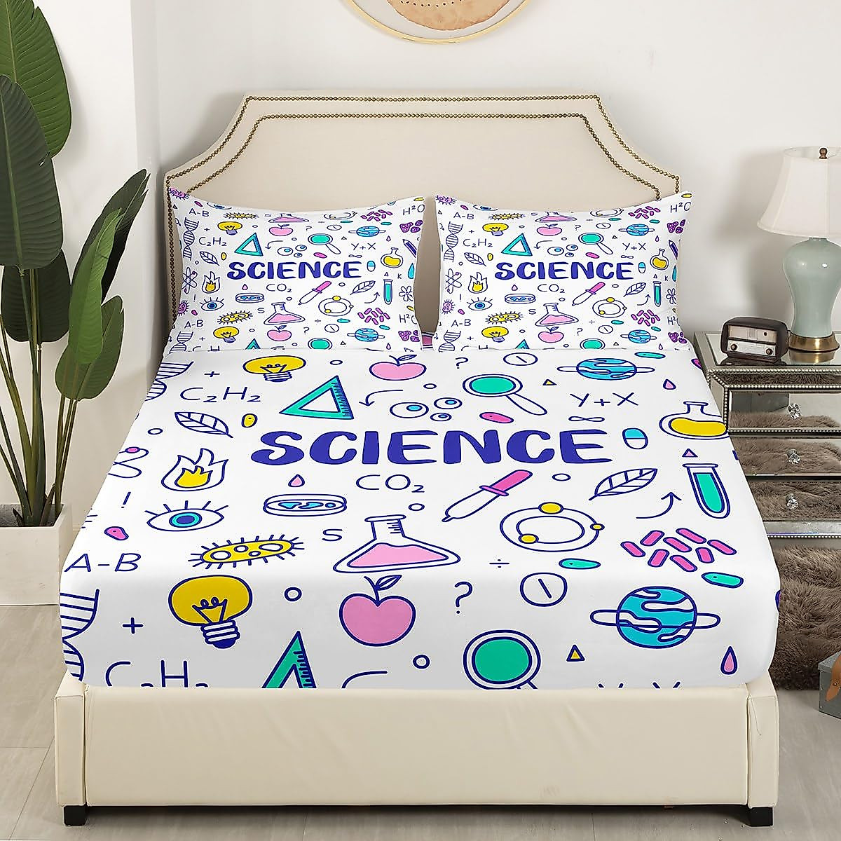 Erosebridal Science Theme Fitted Sheet Science Formula Bed Sheets Full Size Math Geometry Science Themed Bed Set Math Equation Bedding Set Mathematics Formula Bedding School Dorm Room Decor
