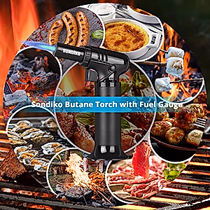 Sondiko Butane Torch with Fuel Gauge S907, Refillable Kitchen Torch Lighter with Adjustable Flame for Creme Brulee(Butane Gas Not Included)