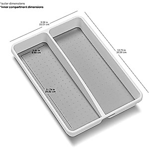 madesmart Premium Antimicrobial Classic Mini Utensil Tray, Soft Grip, Non-Slip Kitchen Drawer Organizer, 2 Compartments, Multi-Purpose Home Organization, EPA Certified, White