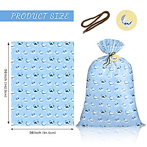 Loveinside Jumbo Large Plastic Gift Bag, Baby Boy Design Plastic Bag with Tag and Tie for Birthday, Baby Shower - 56" x 36", 1 Pcs - Blue Sleepy Bear