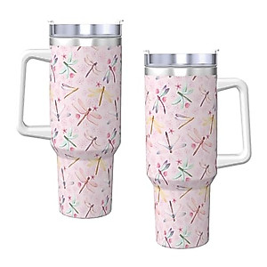 HULIBIN Hand painted dragonfly Print Double Deck Stainless Steel Travel Coffee Cup With Lid 40 Oz Ice Bully Cup