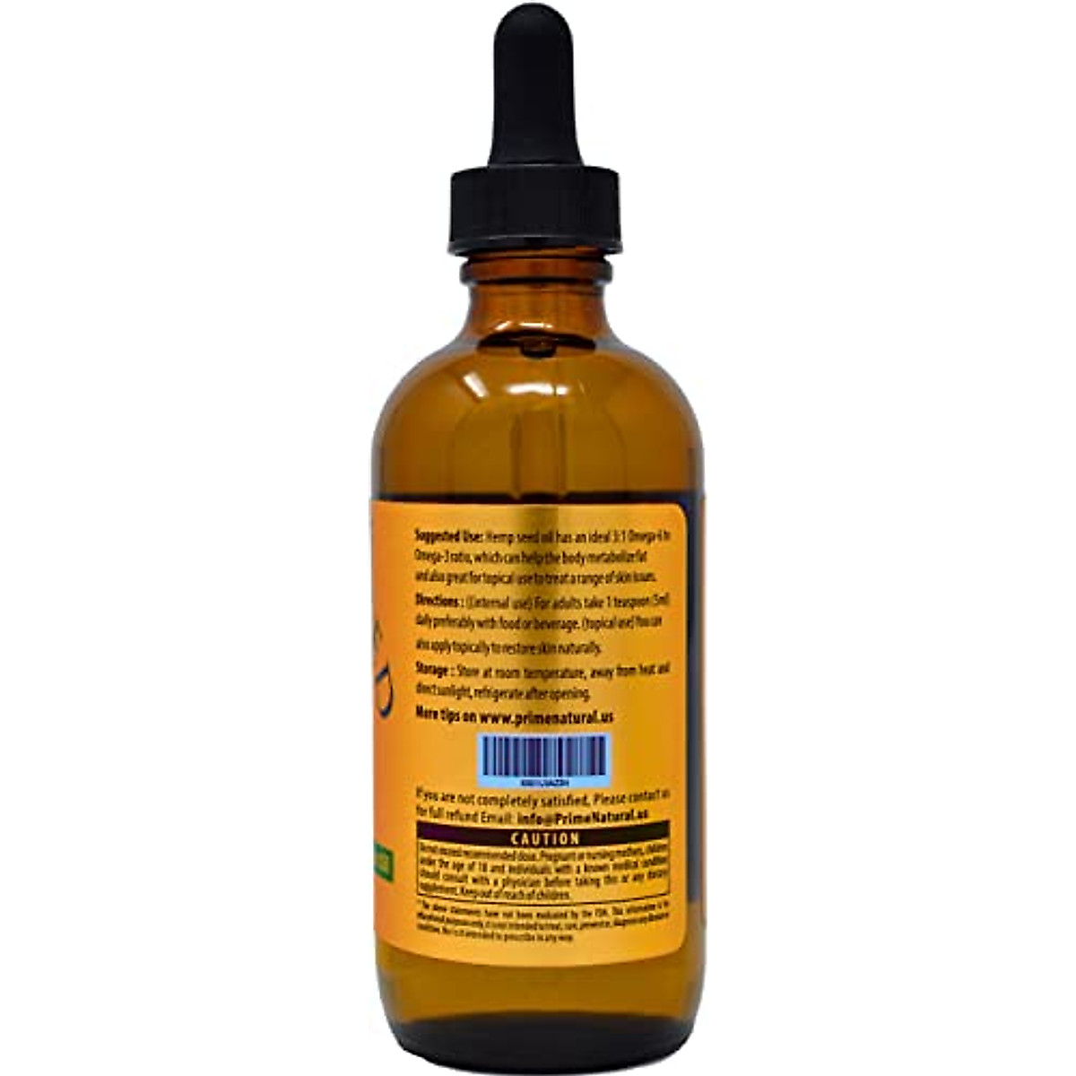 PRIME NATURAL Organic Hemp Seed Oil 4oz - USDA Certified - Sativa Oil - Pure, Cold Pressed, Virgin, Unrefined, Vegan, Food Grade - High Omega 3 6 9 Fatty Acids - Good for Face, Body, Skin & Hair Care