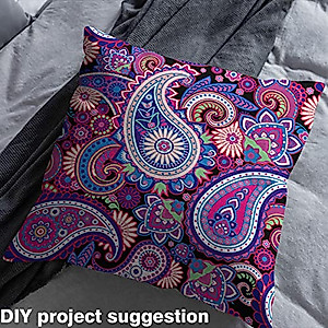 Paisley Upholstery Fabric, Boho Floral Fabric by The Yard, Mandala Exotic Ethnic Decorative Fabric, Bohemian Waterproof Outdoor Fabric, DIY Art Upholstery and Home Accents, Purple Pink, 2 Yards