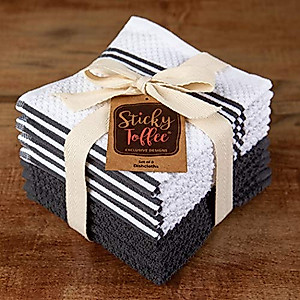 Sticky Toffee Cotton Kitchen Towels Dishcloths Set of 8, Gray and White Dish Cloth Towels, Tea Towels, Reusable and Absorbent Cleaning Cloths, Oeko-Tex Cotton, 12 in x 12 in