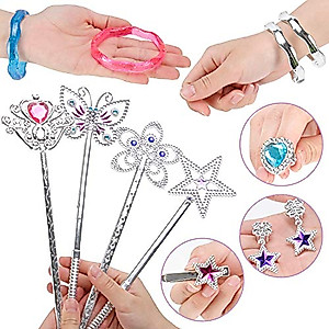 Liberty Imports 50 PCS Princess Jewelry Dress Up Accessories, Pretend Play Set Jewelry Party Favors for Girls Cosplay Party Favors with Crown Wand Ring Earring Necklace