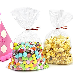 Morepack Cellophane Bags 6x10 Inches Clear Cellophane Treat Bags With Twist Ties,100 Pieces