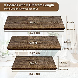 WENYU Wood Floating Shelves-Set of 3 Wall Mounted Shelves Rustic Natural Wooden Wall Shelves with Metal Brackets for Bedroom Kitchen Living Room Office Wall Decor and Storage