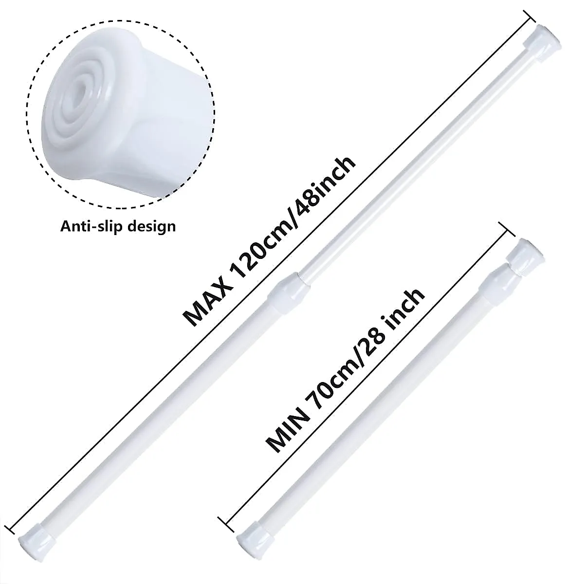 Goodtou 5 Pack Spring Tension Rods for Windows 28 to 48 Inch Adjustable White Tension Curtain Rods No Drilling Small Spring Loaded Curtain Rods for Closet Cupboard Bar