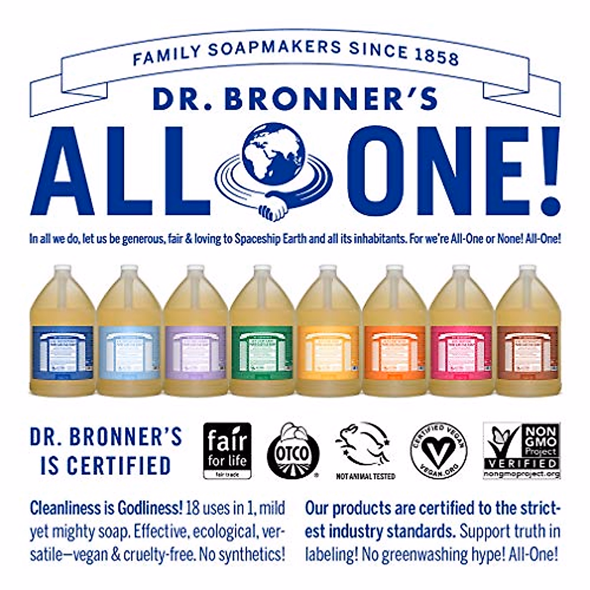 Dr. Bronner’s - Pure-Castile Liquid Soap (Lavender, 1 Gallon) - Made with Organic Oils, 18-in-1 Uses: Face, Body, Hair, Laundry, Pets and Dishes, Concentrated, Vegan, Non-GMO