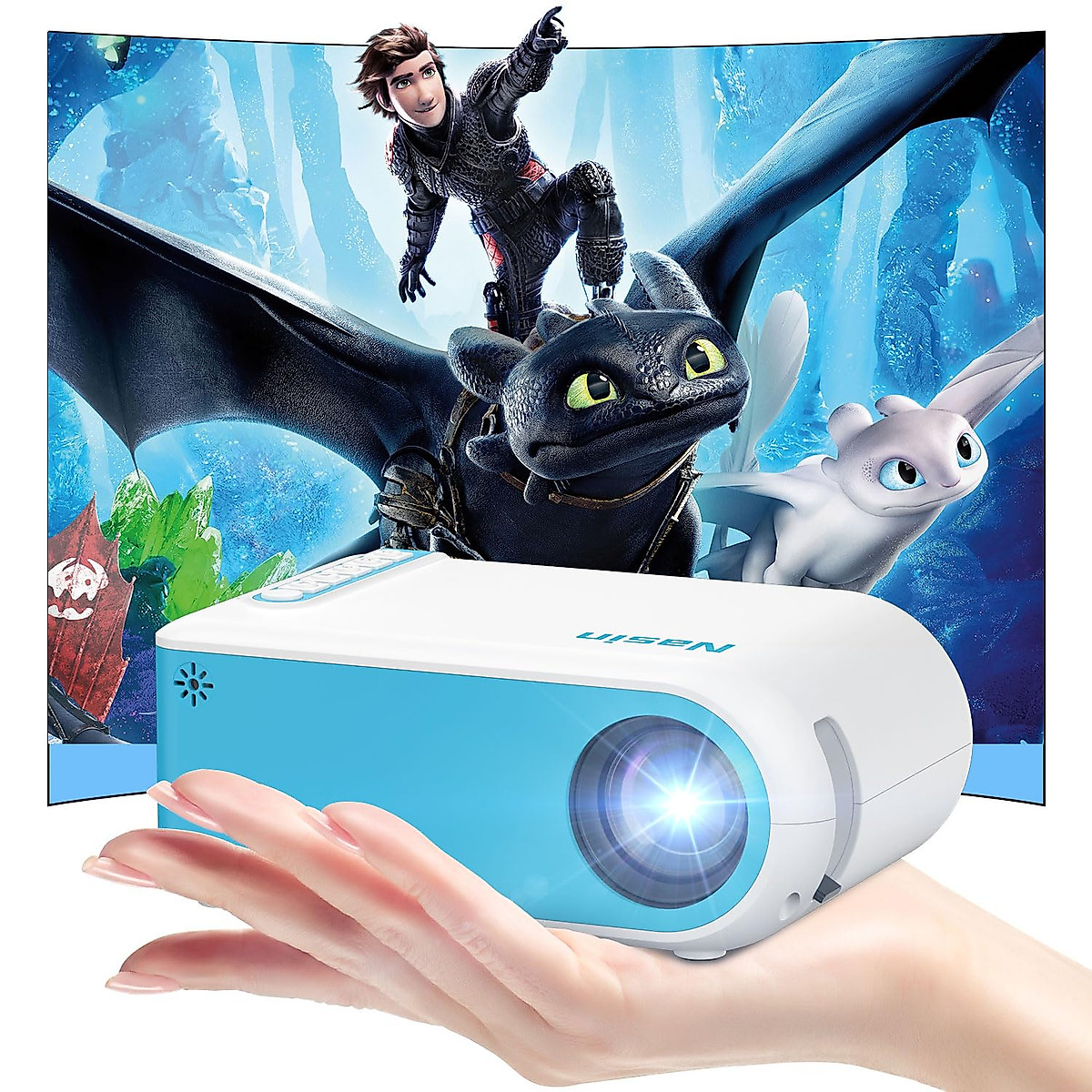 Mini Projector, Nasin Video Projector 1080P Supported Portable Outdoor Movie Projector Home Theater Projector Compatible with TV Stick/iOS/Android Phone/Laptop, HDMI/USB