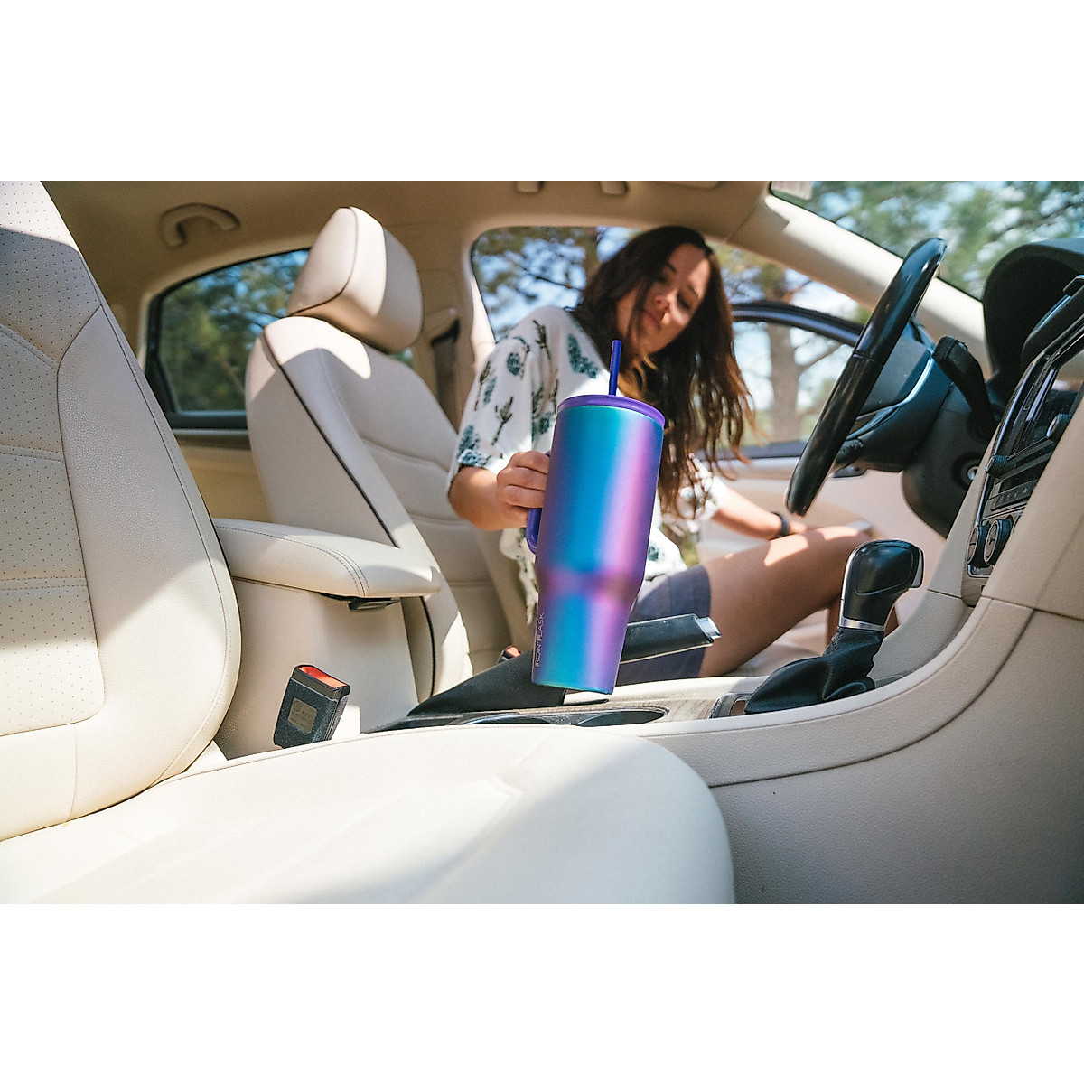 IRON °FLASK Co-Pilot Insulated Mug w/Straw & Flip Cap Lids - Cup Holder Bottle for Hot, Cold Drink - Leak-Proof - Water, Coffee Portable Travel Mug - Aurora, 40 Oz