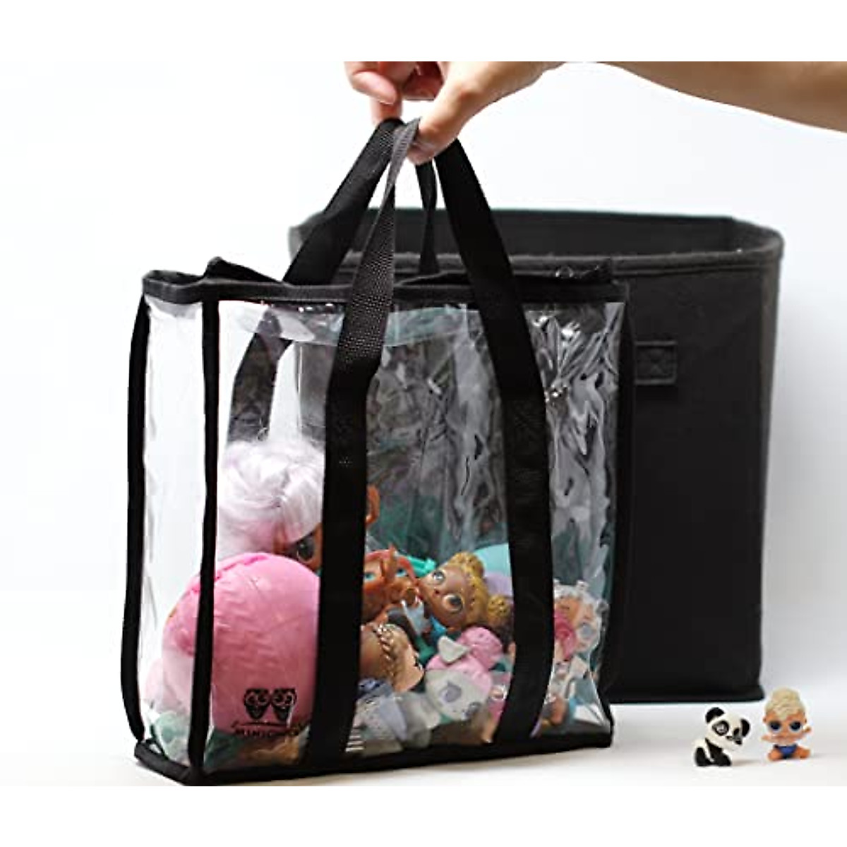 MiniOwls Bin and Chest Organizing Bags - Waterproof Clear Plastic Travelling Pouch. Storage for Toys, Kids Books, Balls, Blocks and Games (12x12 Set of 3)