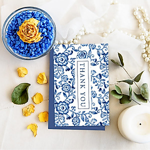 Whaline 24 Packs Floral Thank You Cards Blue White Chinoiserie Flower Greeting Cards Blank Note Cards with Envelopes and Stickers for Wedding Birthday Baby Shower Party, 4 x 6 Inch