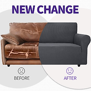 ZNSAYOTX Super Stretch Couch Cover (72"-92") Universal Sofa Covers with Elastic Bottom, Dog Cat Pets Friendly Washable Furniture Protector Fitted Sofa Slipcovers Stay in Place (Dark Grey, Sofa)