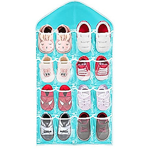 Baby Hanging Shoe Organizers,16 Pockets Over The Door Shoe Organizer For Kids,Clear Over Wall Hanging Closet Storage Bag For infant Socks, Toys, Jewelry Accessories(5 Pack,5 Colors) 28.7"X16.5"