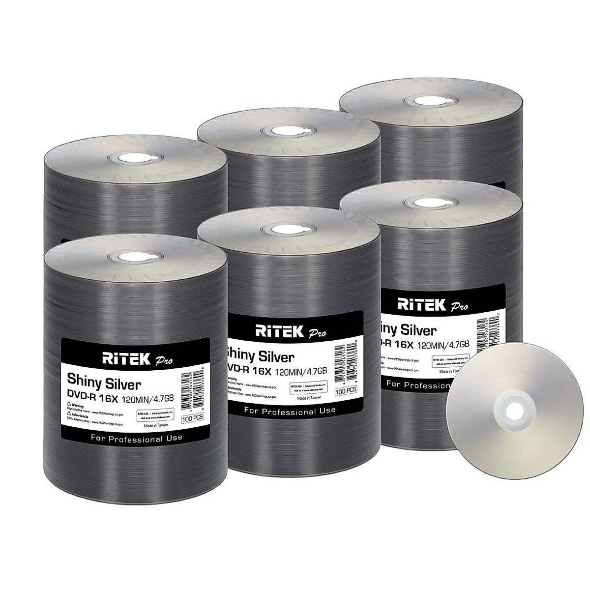 600 Pack Ritek Pro (Professional Grade) DVD-R 16X 4.7GB AZO Dye (MID MXL RG04) Shiny Silver Lacquer Silk Screen Printable Blank Media Recordable Disc