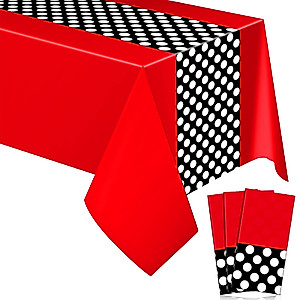 Irenare 3 Pcs Mouse Birthday Party Supplies Christmas Tablecloth Mouse Theme Baby Shower Decorations Plastic Table Cover Polka Dot Tablecloth Lady Bug Party Decorations, 54 x 108 Inch(Red)