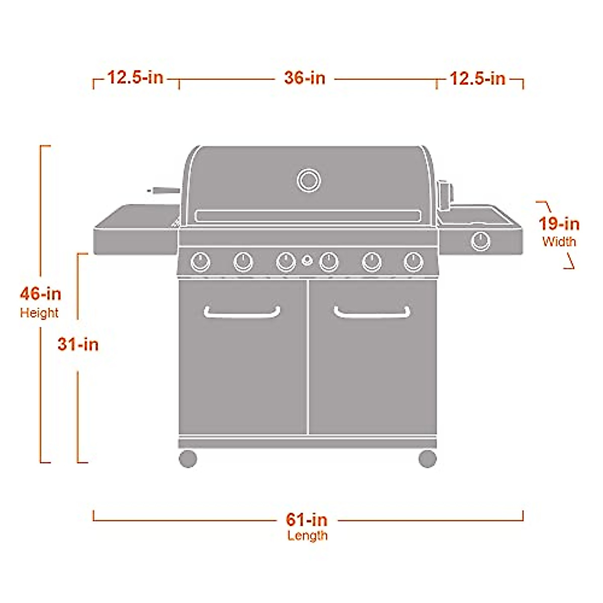 Monument Grills 77352 6-Burner Stainless Steel Cabinet Style Propane Gas Grill with LED Controls, Side Burner, Built in Thermometer, and Rotisserie Kit