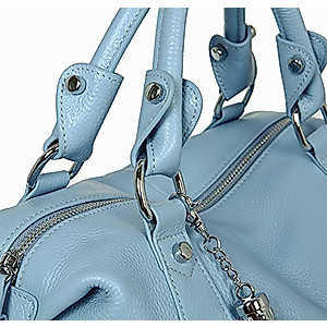 Heshe Genuine Leather Shoulder Bag Womens Tote Top Handle Handbags Cross Body Bags for Office Lady (Light Blue)
