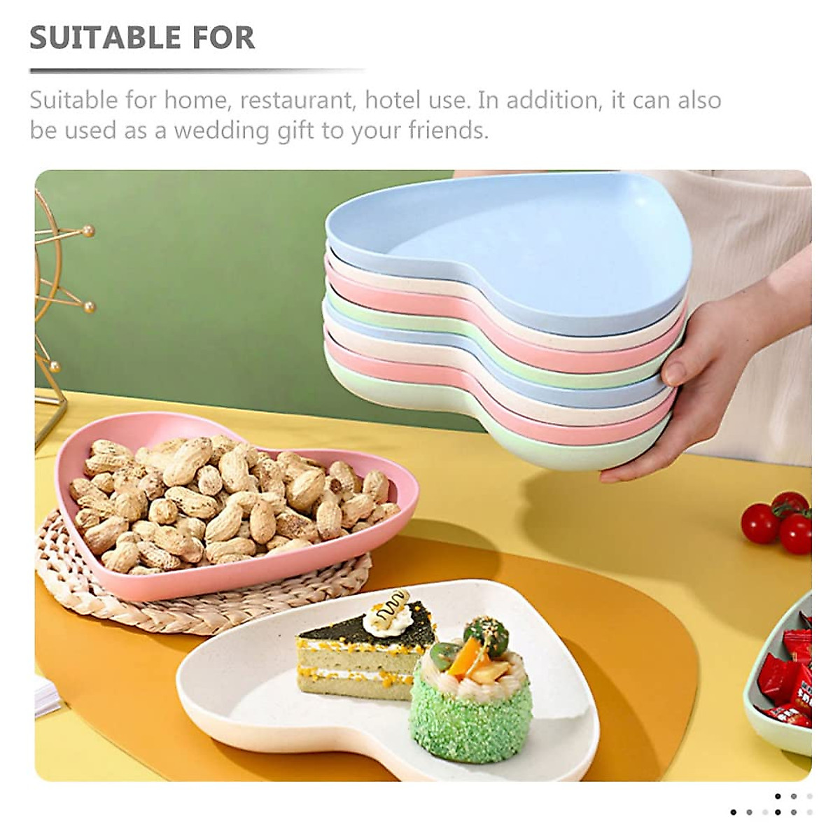 Hemoton Heart Shaped Dinner Plate: 4 Pcs Unbreakable Dinner Plates Snacks Salad Plates Candy Dish Appetizers Platter Steak Serving Plate for Party| Picnic| Camping| BBQ