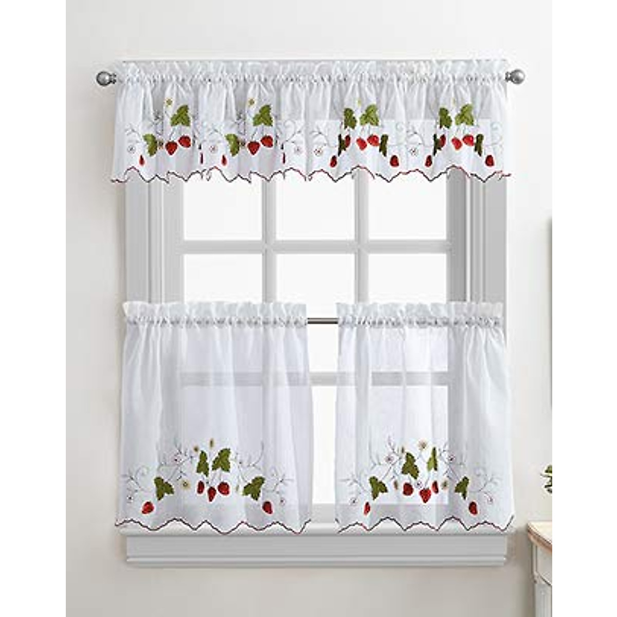 CHF Strawberry Garden Kitchen Curtain Window Swag Pair, Rod Pocket, 28W x 30L inch, Red
