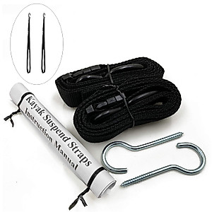 HTTMT- Single Kayak Wall Hanger Storage Strap Garage Canoe Hoists55 lb Capacity for Indoor/Outdoor Room Wall Strap Hanger Mounting [P/N: KAYAK-W06-BK]