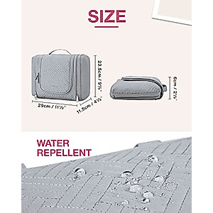 BAGSMART Travel Toiletry Bag for Women, Hanging Toiletry Bag with Hook, Travel Cosmetic Makeup Bag Travel Organizer for Accessories, Shampoo, Full Sized Container, Toiletries,Grey-Medium