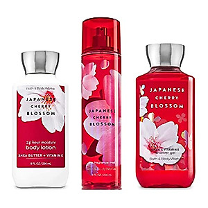 Bath & Body Works Japanese Cherry Blossom Set - Shower Gel 10 oz, Fragrance Mist 8 oz, Body Lotion 8 oz