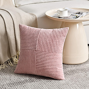 Fancy Homi 2 Packs Blush Pink Decorative Throw Pillow Covers 18x18 Inch for Living Room Couch Bed, Rustic Farmhouse Boho Home Decor, Soft Corss Corduroy Patchwork Textured Square Cushion Case 45x45 cm