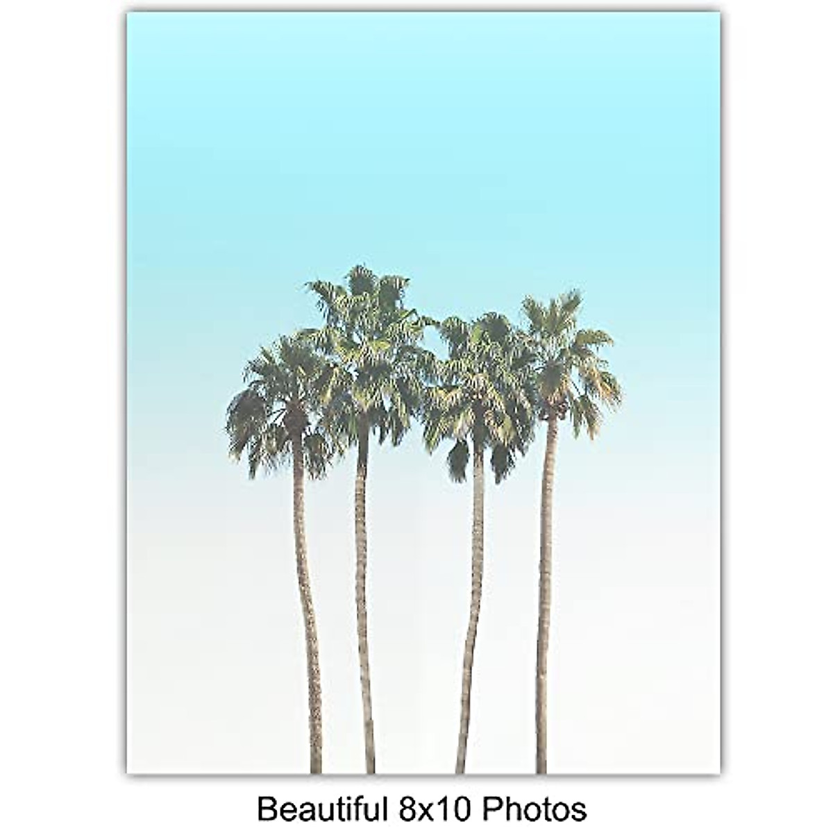 Ocean Art Print Set - Tropical Palm Trees and Surfing Wall Art Posters - Unique Home Decor for Lake or Beach House, Bathroom - Gift for Surfers - 8x10 Photo Unframed