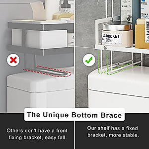 FLOLXNB Over The Toilet Storage Shelf, 2-Tier Bathroom Storage Organizer Upgrade Punch-Free Toliet Storage Shelf, Home Storage Rack with Hooks Shelf,White