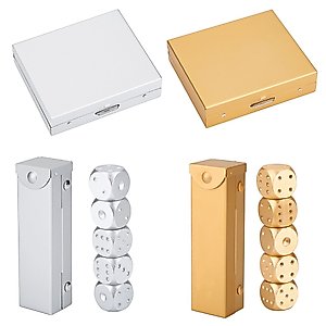 Precision Aluminum Alloy Dice Solid Metal Dice Set Table Game Dice Poker Games Dices Set with Case 5pcs (Silver-Rectangle Box)