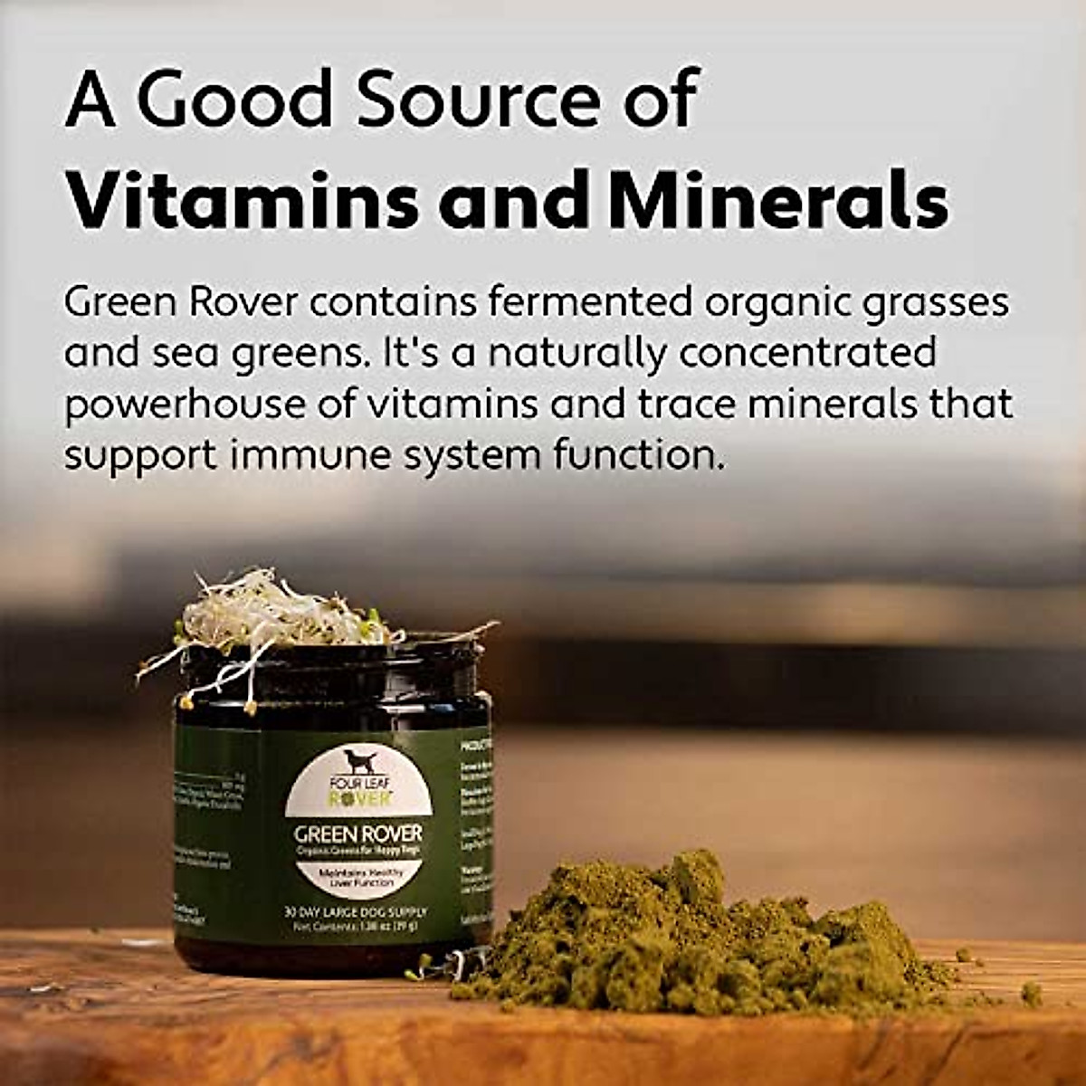 Four Leaf Rover Green Rover - Super Greens with Organic Broccoli Sprout and Spirulina Powder for Dogs - 15 to 120 Day Supply, Depending on Dog’s Weight - Liver Support - Vet Formulated