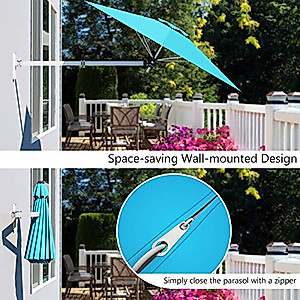 TANGKULA 8 FT Wall Mounted Patio Umbrella, Outdoor Wall Umbrella with Adjustable Pole, Tilting Sunshade Umbrella with Wind Vent, Ideal for Garden Balcony Yard (Turquoise)