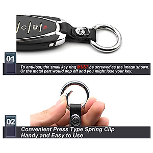 INFIPAR Circle Carabiner Keychain Clip Quick-Release Spring Ring & Anti-Lost Ring Attach Leather Key Chain, No Screwdriver Required, 1 Pack, Black - Newest Version