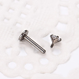 GAGABODY Forward Helix Earring 2/3/4mm Cubic Zirconia 3pcs G23 Titanium 16G 8mm Internally Threaded Labret Cartilage Tragus Monroe Lip Studs Piercing