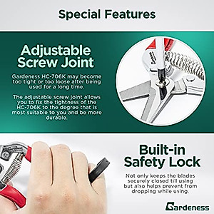 Gardeness Pruning Shear Straight Pruning Snip with Stainless Steel Serrated Blade, Adjustable Joint Screw Micro Tip Garden Scissor for Arranging, Trimming, Harvesting Fruit, Vegetables, Made in Taiwan