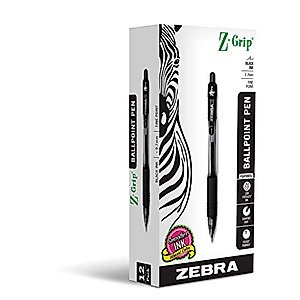 Zebra Pen Z-Grip Retractable Ballpoint Pen, Fine Point, 0.7mm, Black Ink, 12-Pack