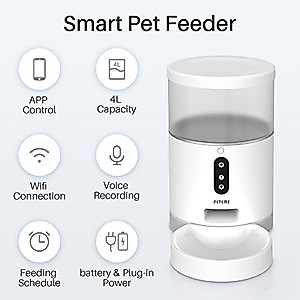 Peteme Automatic Cat Feeder,Smart Pet Feeder 4L with APP Control for Dry Food, 0-10 Portion Control for 1-6 Meals Daily, Auto Food Dispenser for Small Pets with 10s Voice Recording