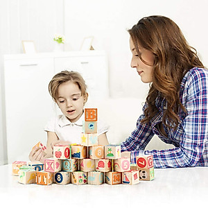 Gemileo Wooden ABC Toy Building Blocks for Toddlers 1-3 36 PCS Wood Alphabet Number Blocks for Stacking Learning Preschool Educational Montessori Sensory Toys for Kids Boys Girls Gifts 1.7"